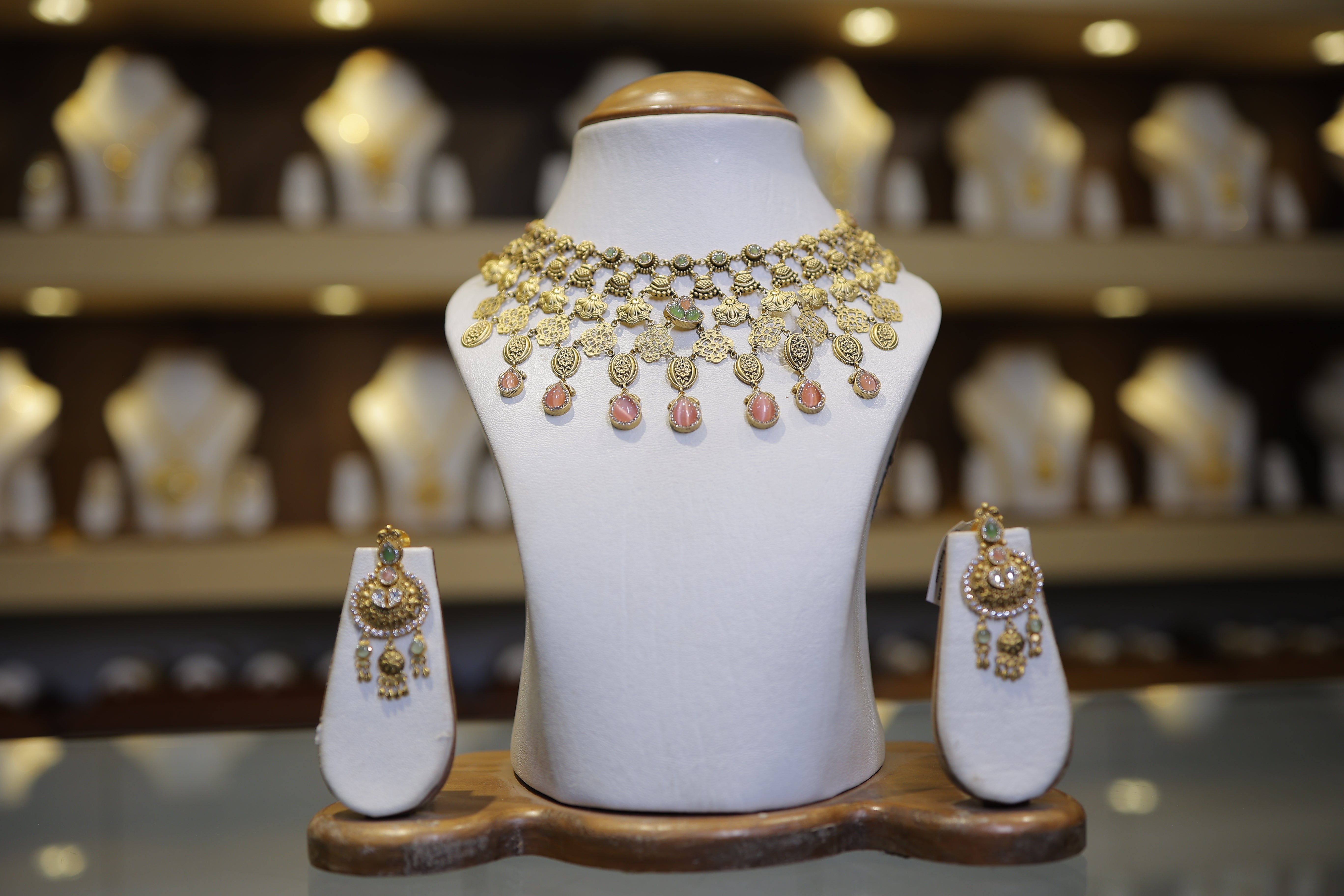 Antique Gold Temple Necklace Set – National Gold & Diamonds
